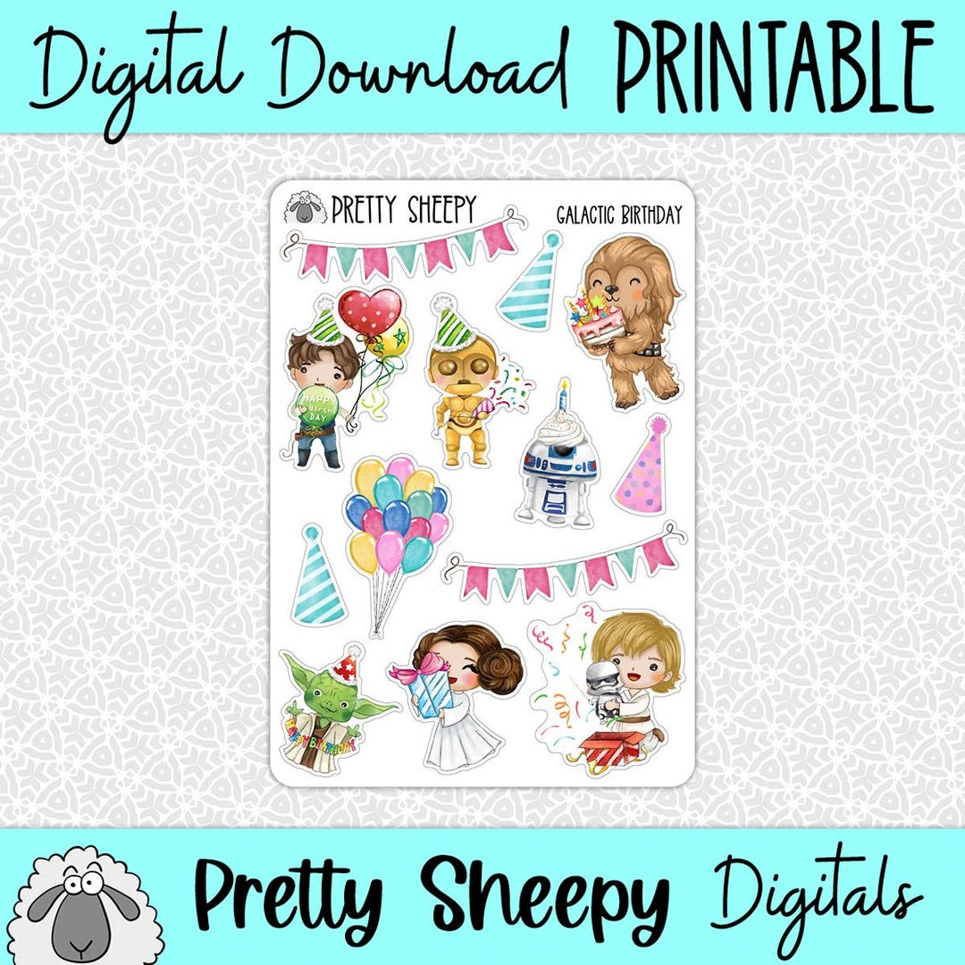 Galactic Birthday Printable Stickers PNG Digital Download Stickers ...