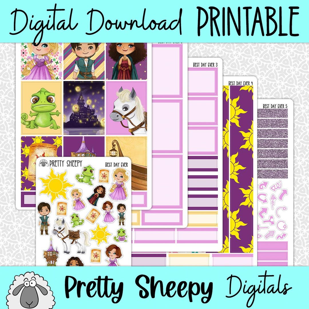 Best Day Ever Printable Planner Stickers | Tangled Rapunzel Disney PNG ...