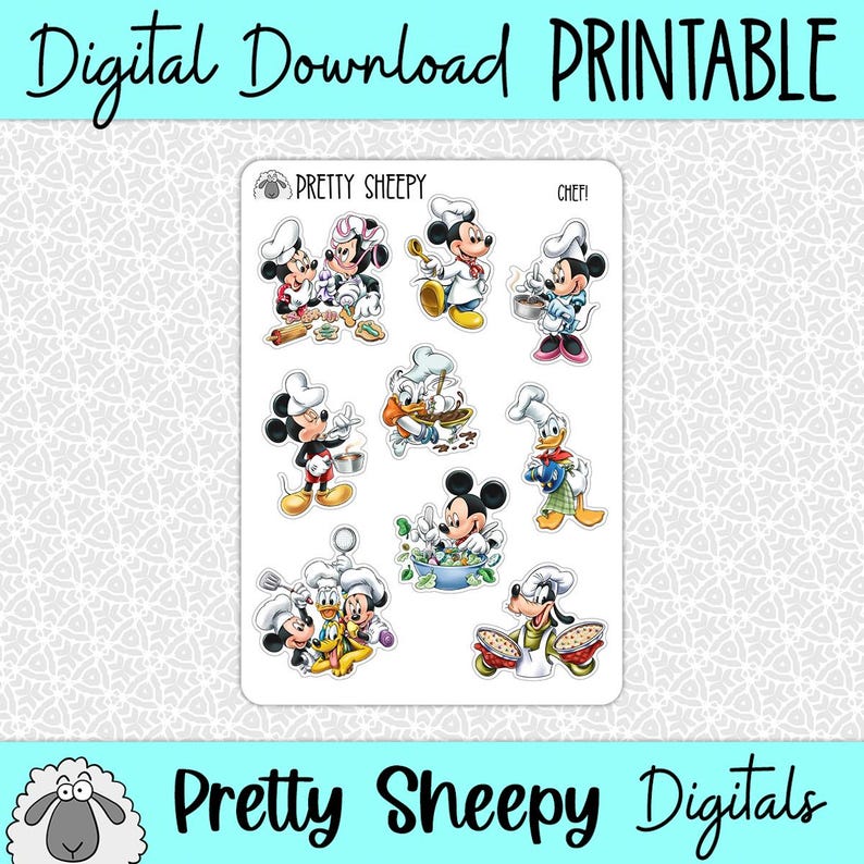 Chef Mickey Printable Stickers: PNG Digital Download - Etsy