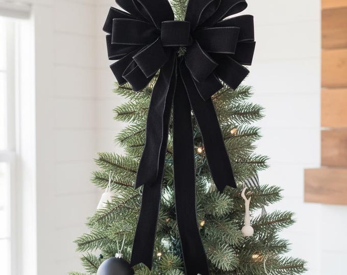 Black Velvet Christmas Tree Topper Bow: Farmhouse Decor - Etsy