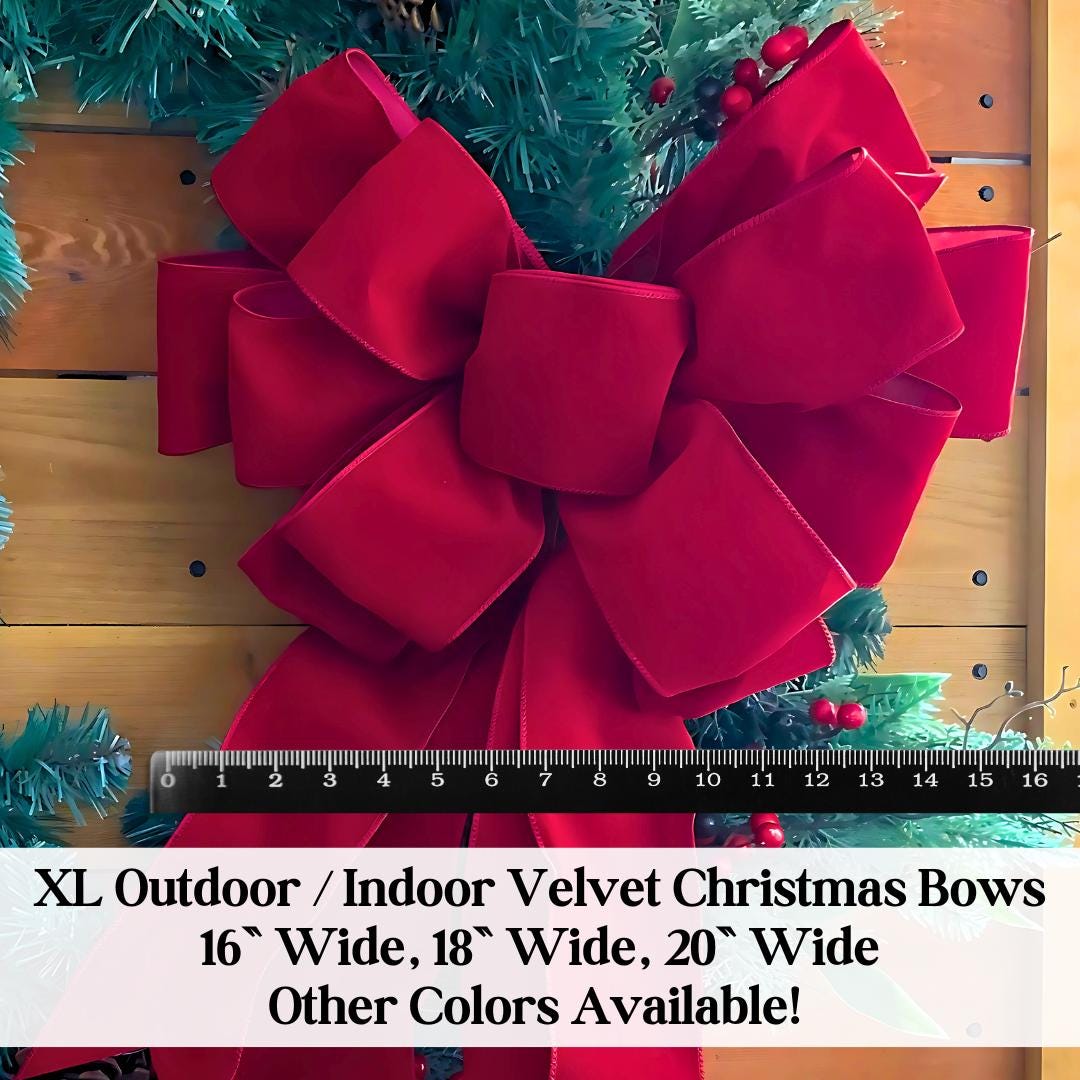 Big Bow 16", 18", 20" Large Red Velvet Bow INDOOR OUTDOOR Christmas Wreath Bow Big Wreath Bow ...