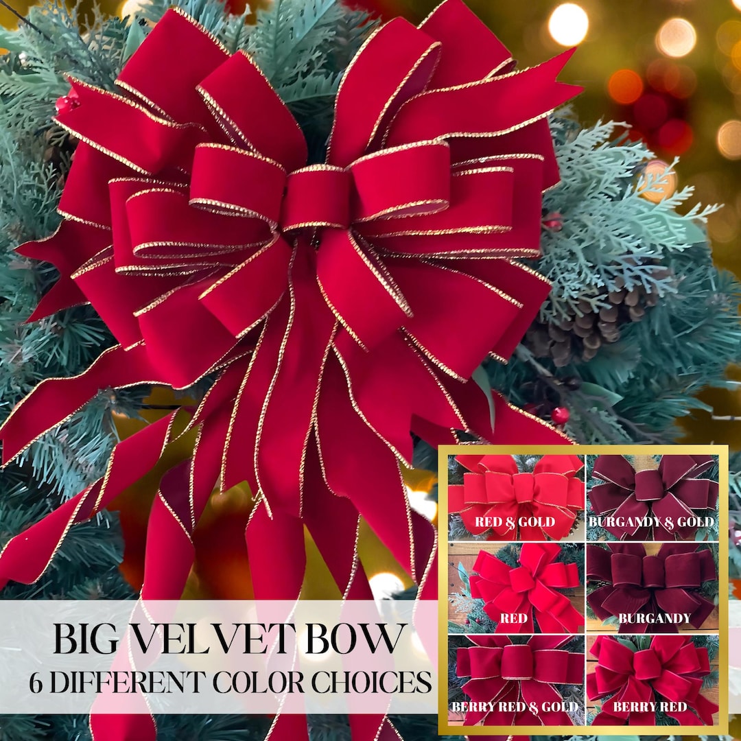 Deluxe Red Gold Velvet Wreath Bow Christmas Wreath Bow Big Red Bow ...