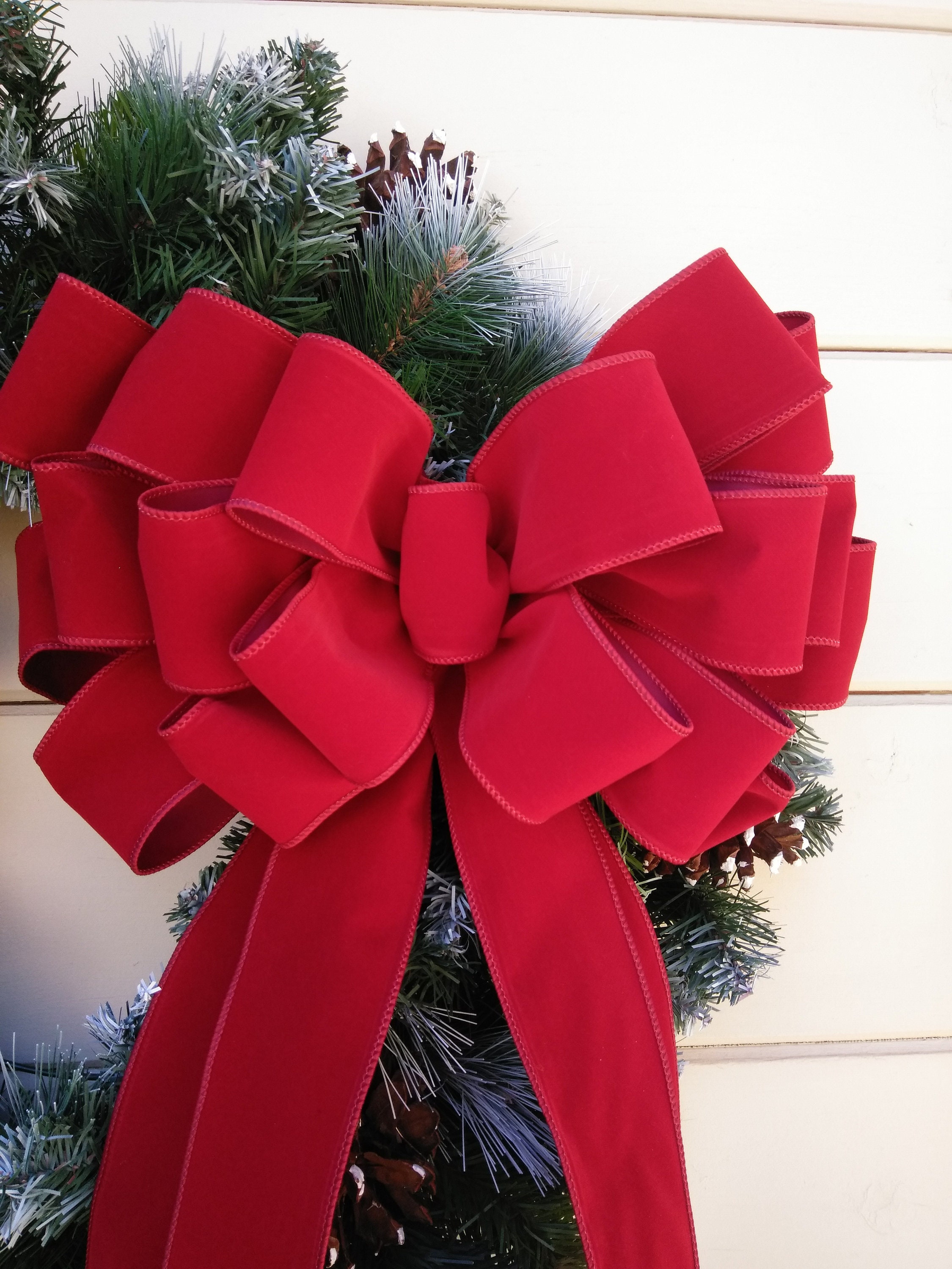 14 Berry Red Velvet Bow Christmas Wreath Bow Wreath Etsy