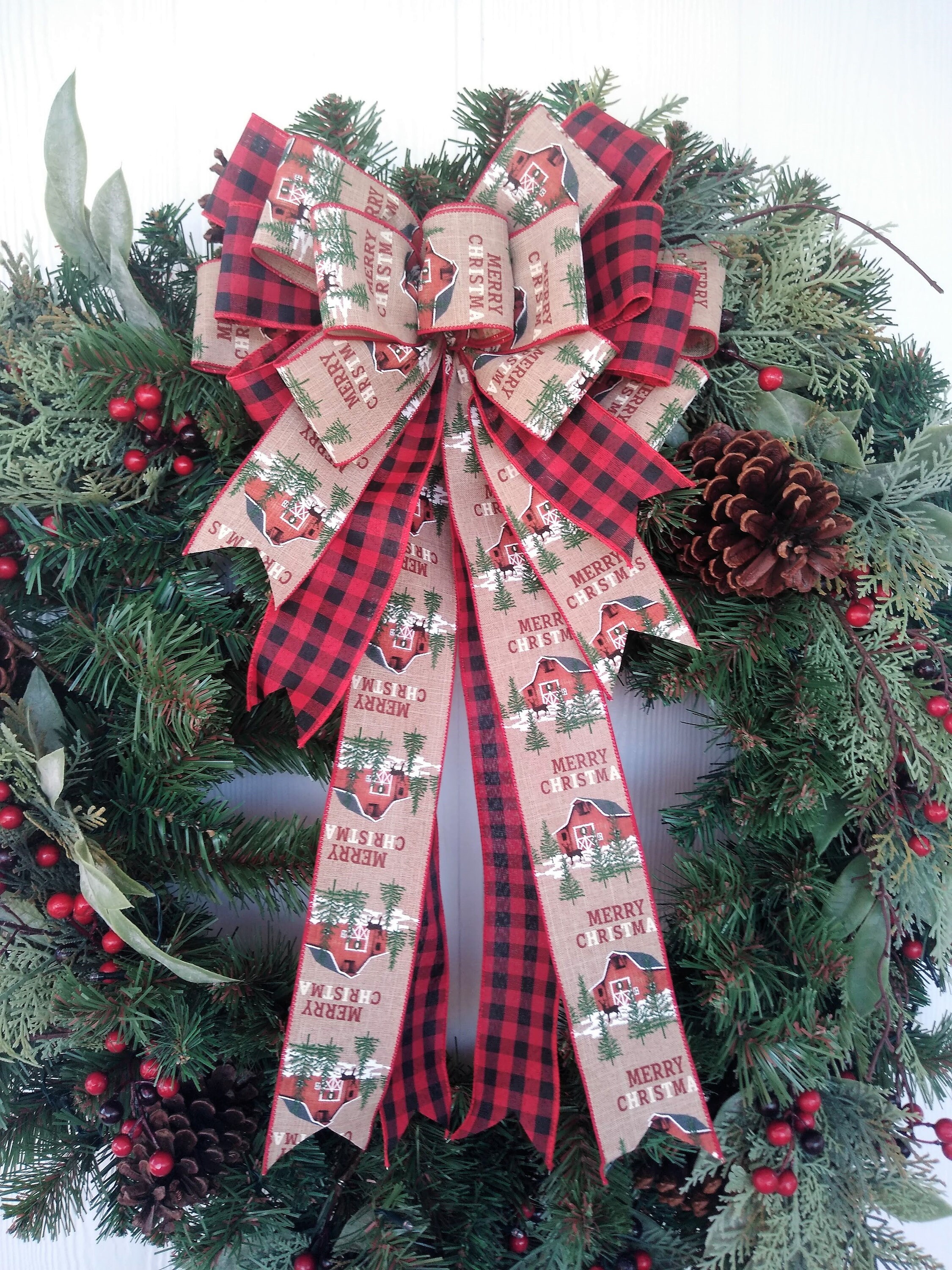 Red Buffalo Check Tree Topper Bow Farm Christmas Bow Red - Etsy