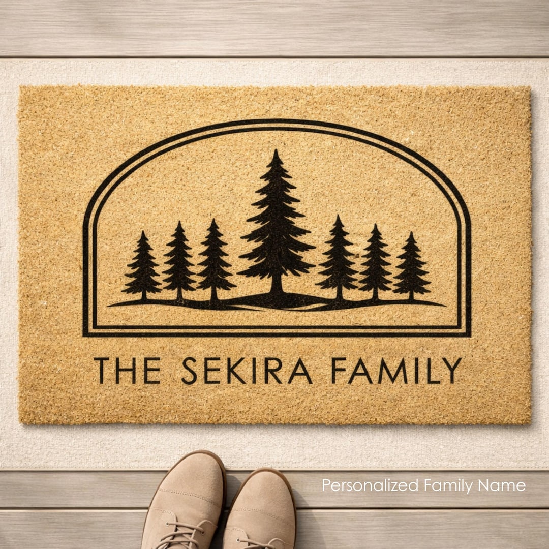 Personalized Forest Crest Coir Doormat | Custom Family Name Welcome Mat ...