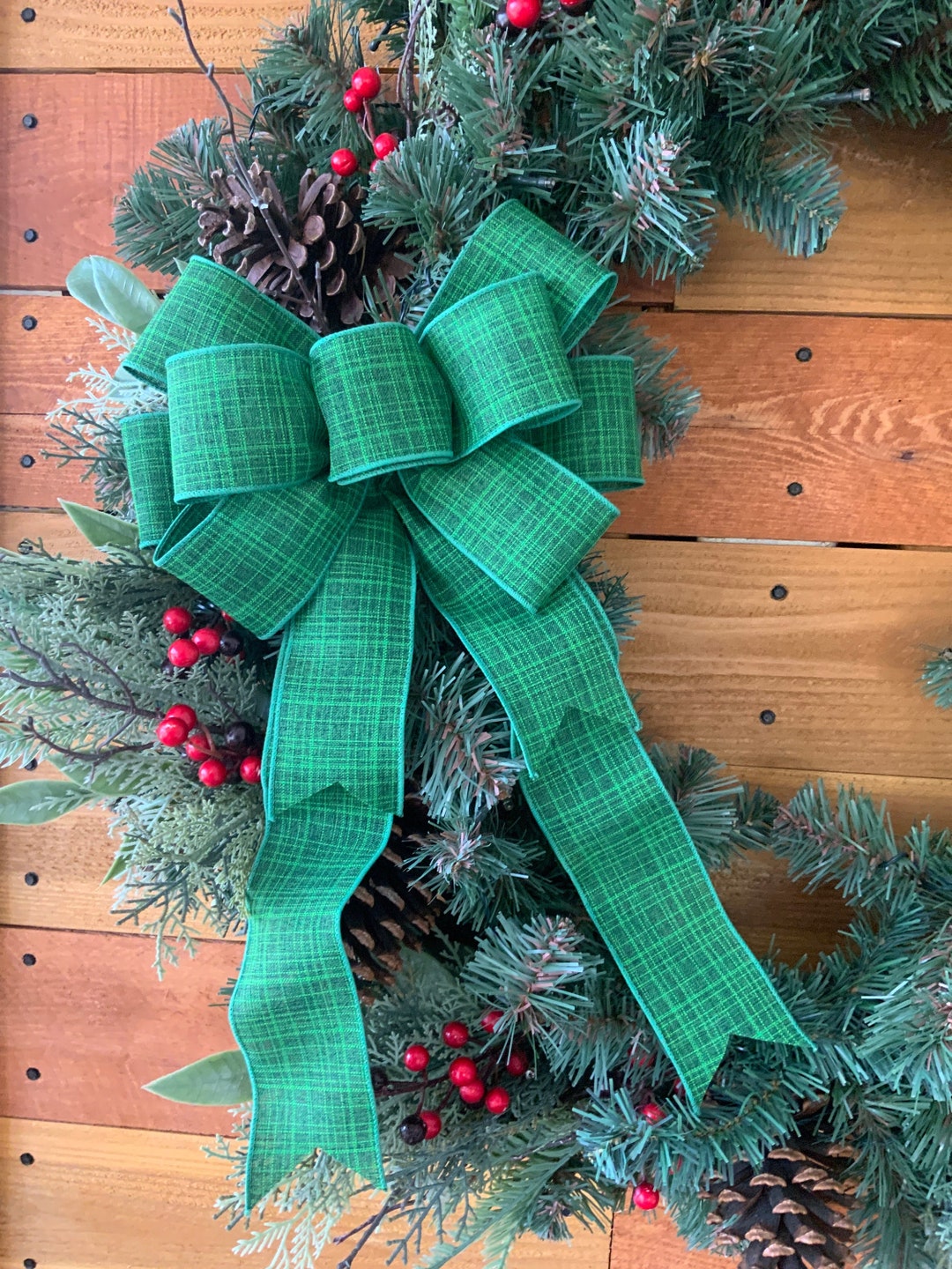 Emerald Green Linen Christmas Wreath Bow Green Christmas Bow Etsy