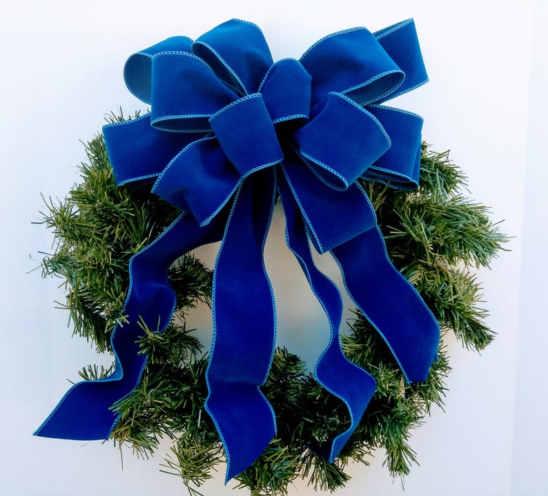 Royal Blue Velvet Christmas Bow: 14" Wired Tree Topper or Wreath Bow - Etsy