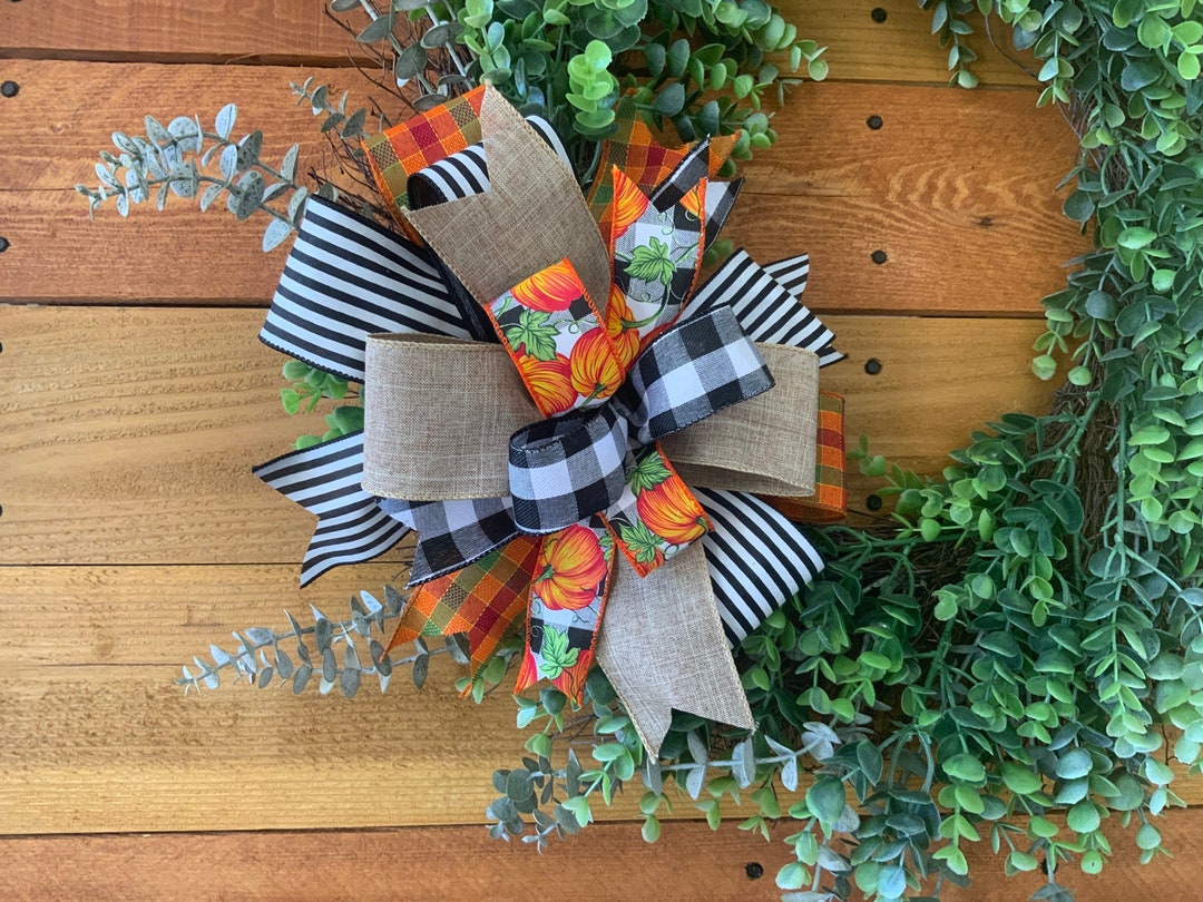 Pumpkin Fall Wreath Bow: Buffalo Check, Orange Print, 10-inch - Etsy