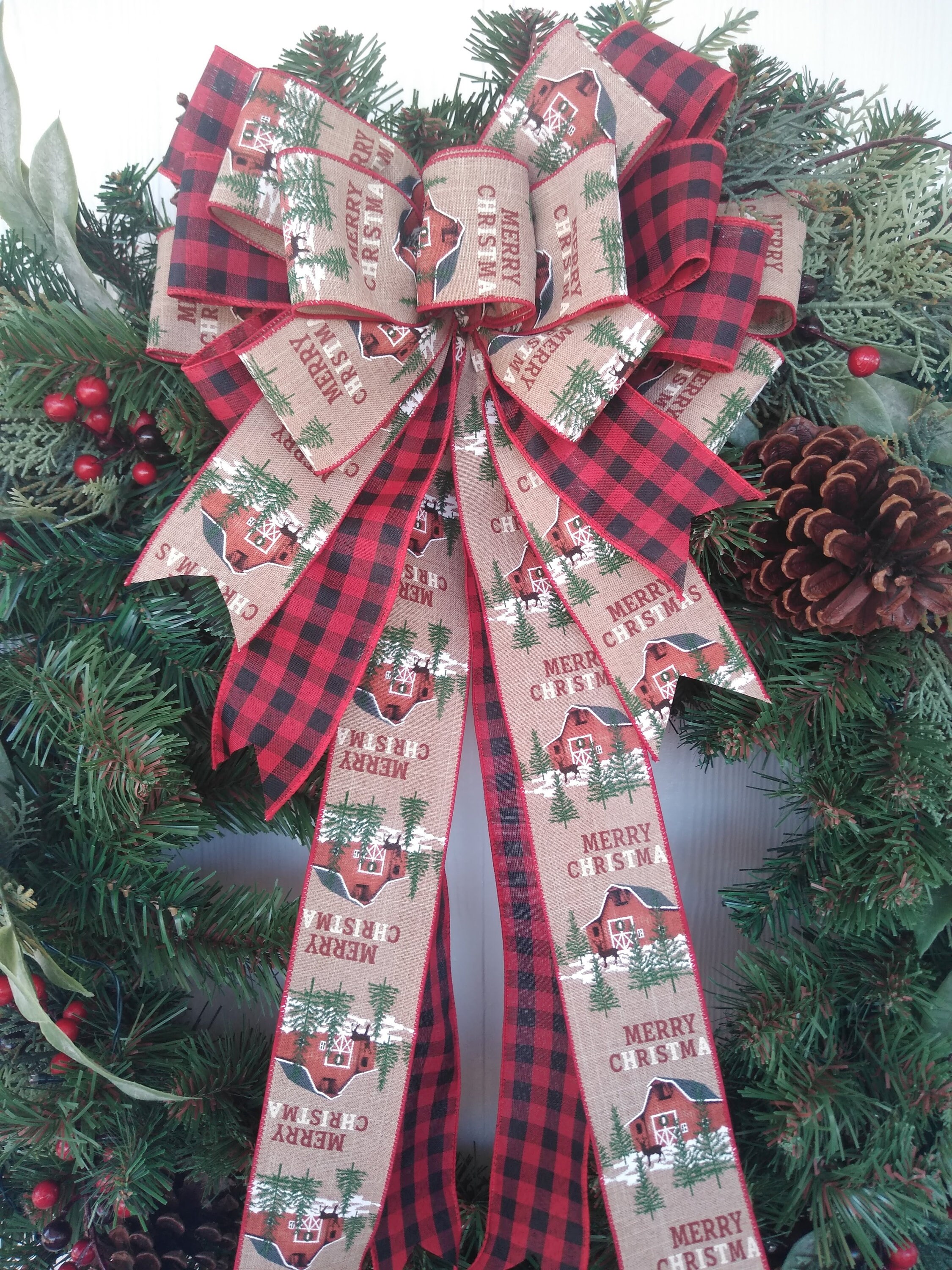 Red Buffalo Check Tree Topper Bow Farm Christmas Bow Red - Etsy