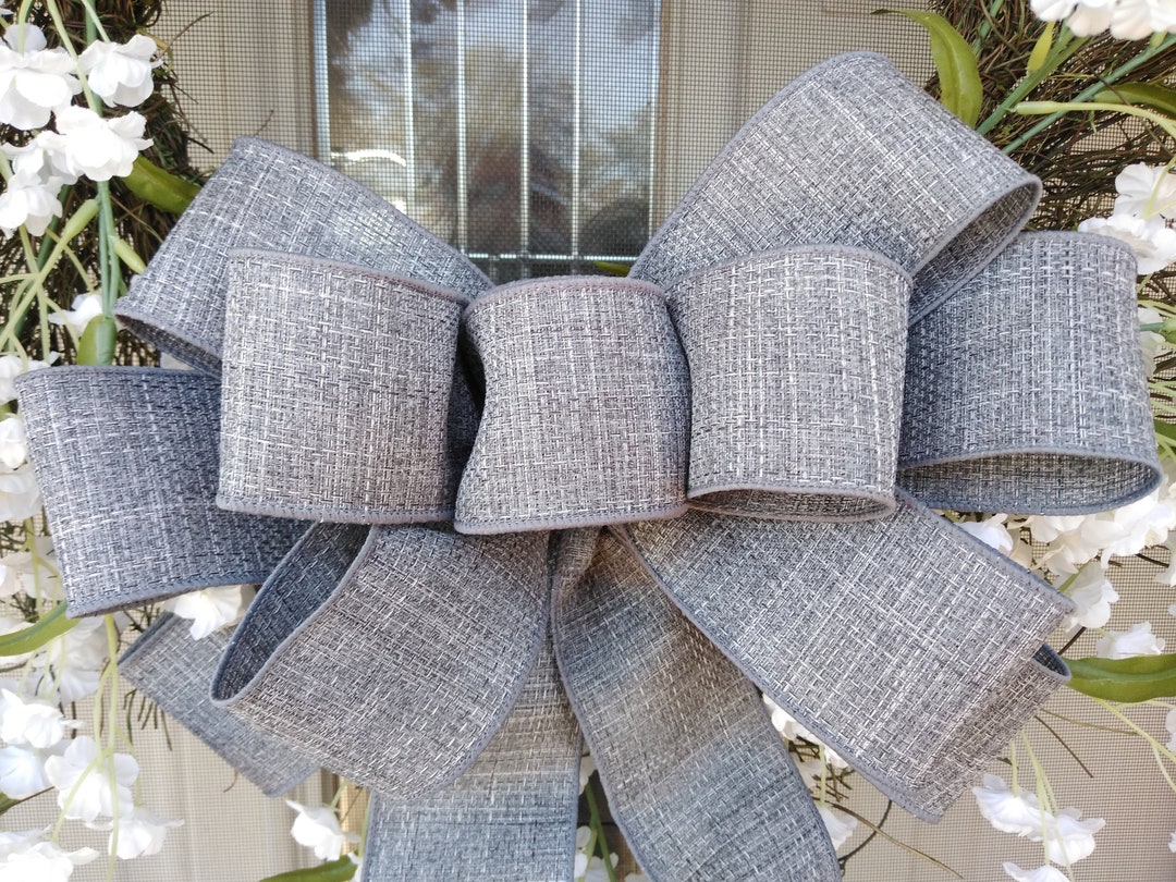 Rustic Country Chic Gray Bow for Wreath Natural Gray Linen Bow for ...