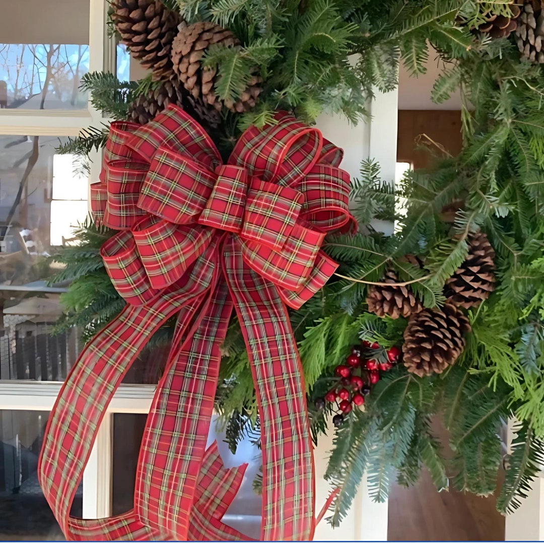 Wreath Bow Plaid Bows for Wreath Traditional Red Green Plaid Christmas ...