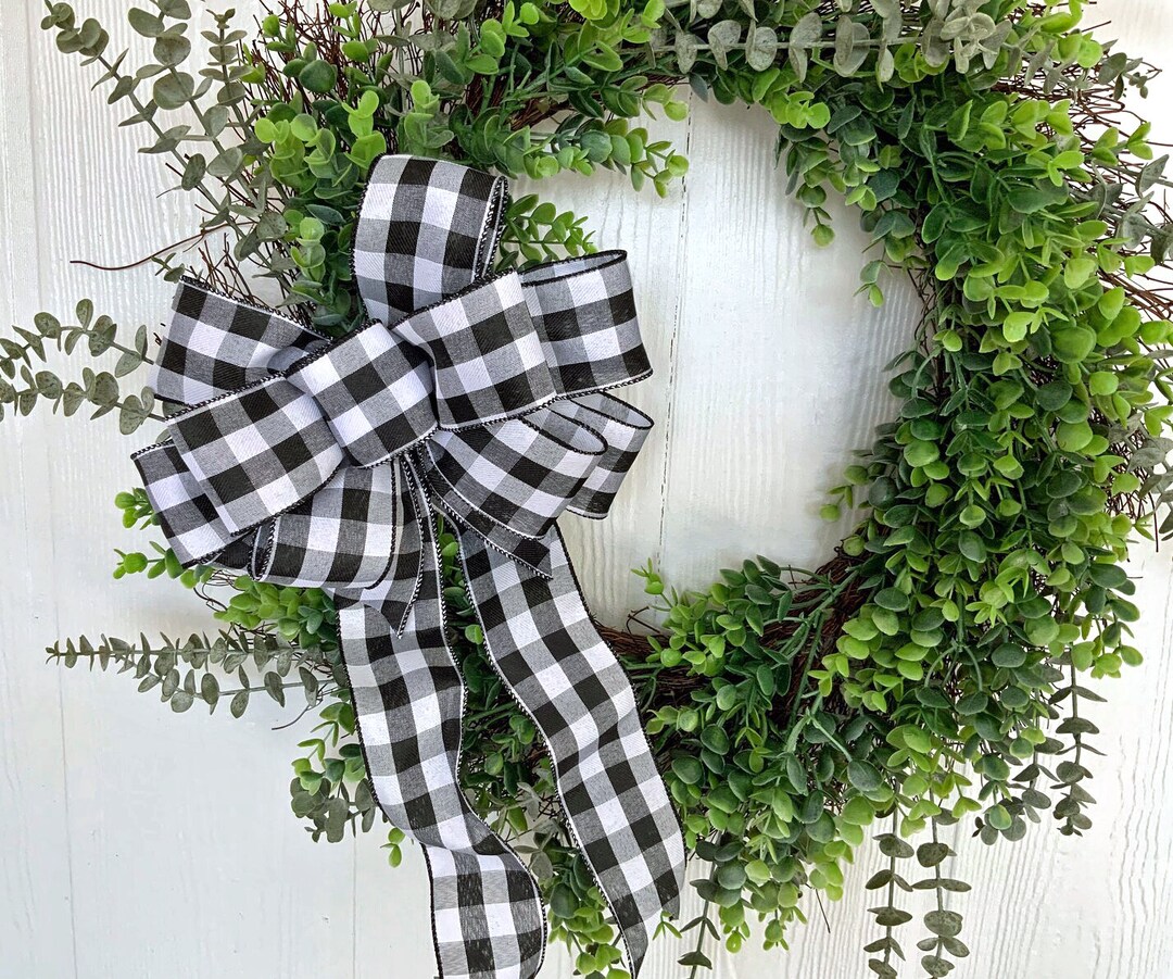 Black And White Buffalo Check Wreath Bow Etsy