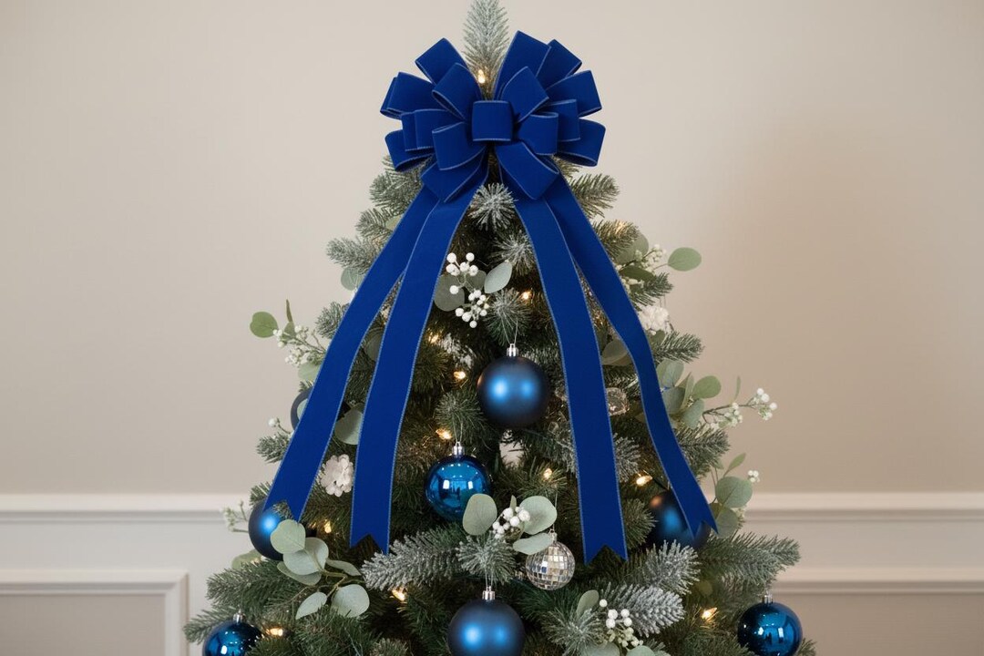 Royal Blue Velvet Christmas Bow: 14" Wired Tree Topper or Wreath Bow - Etsy