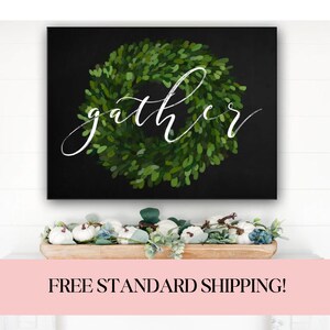 Gather Dining Room Canvas Sign Chalkboard Boxwood Wreath Wall Art ...