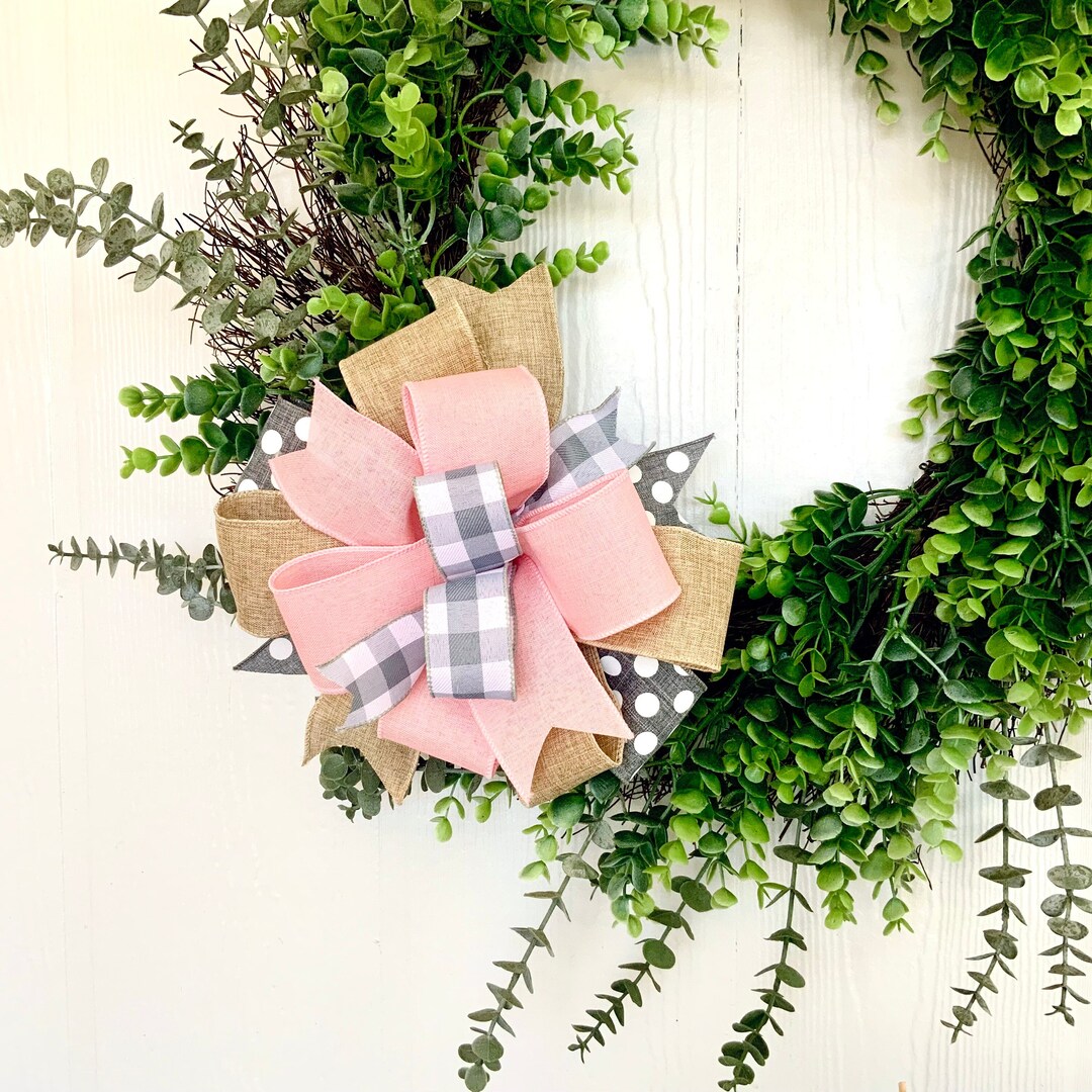 Handmade Farmhouse Wreath Bow, Soft Pink Gray, Lantern Decor - Etsy