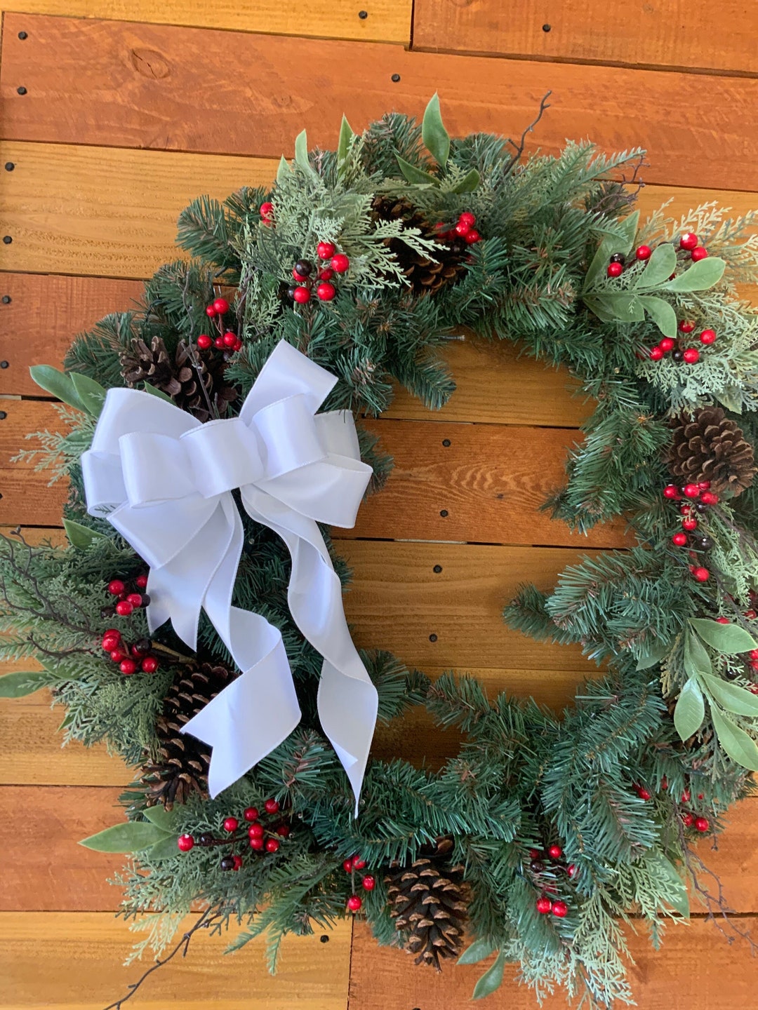 White Satin Bow White Christmas Bow White Wreath Bow, White Christmas ...