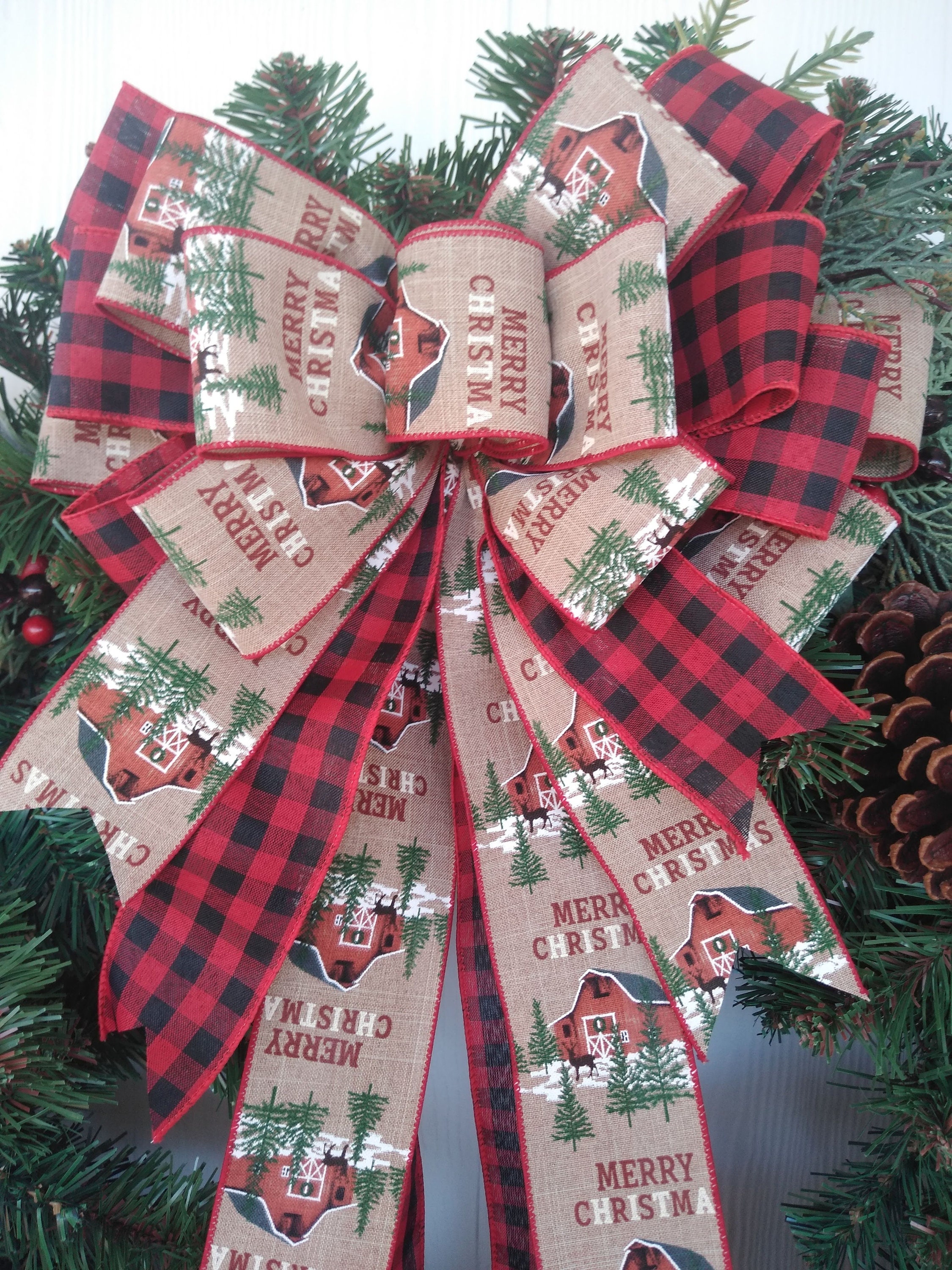 Red Buffalo Check Tree Topper Bow Farm Christmas Bow Red - Etsy
