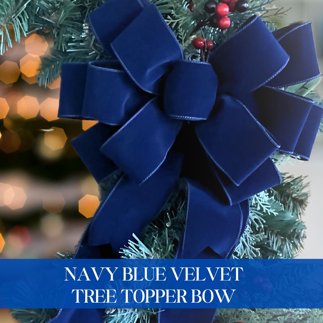 Navy Blue Tree Topper Bow 12”14" Wide INDOOR OUTDOOR Blue Christmas ...