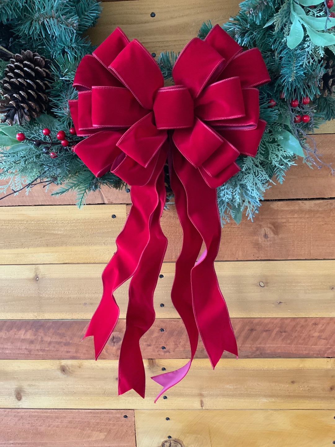 Wreath Bow Dark Red OUTDOOR INDOOR Christmas Wreath Bow Berry Red ...