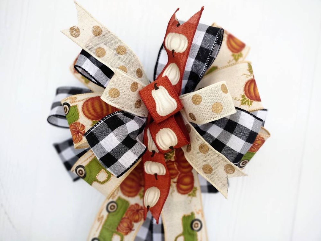 Farmhouse Fall Bow Pumpkin Truck Fall Bows Fall Bows for Wreath Fall ...