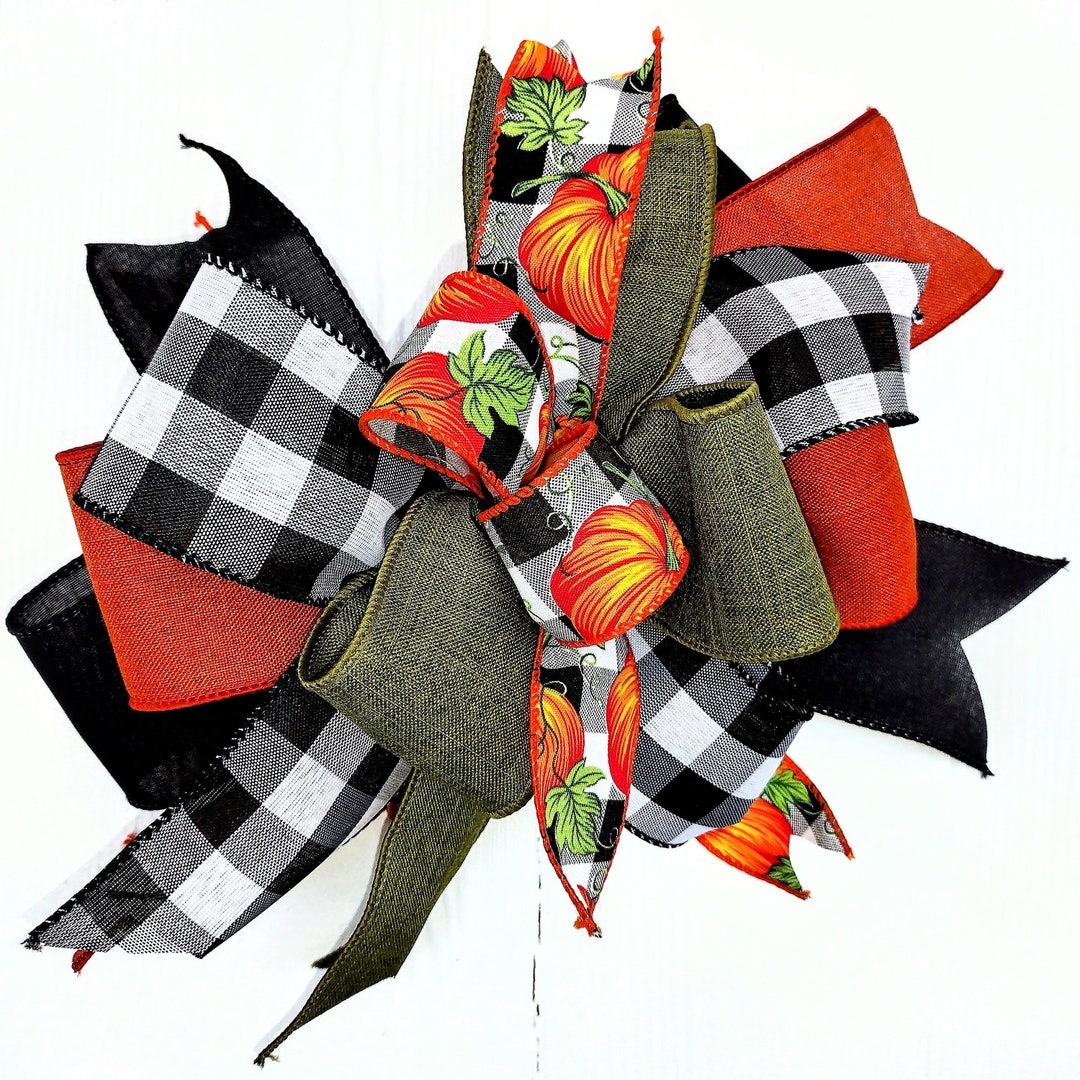 Farmhouse Fall Bow for Wreath Small Pumpkin Fall Bows | Fall Wreath ...