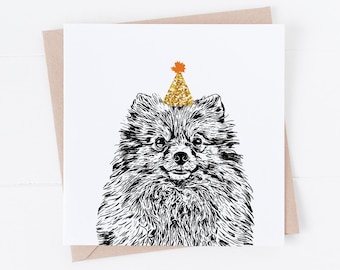 Pomeranian Birthday Card, Happy Birthday Party Hat and Balloons ...