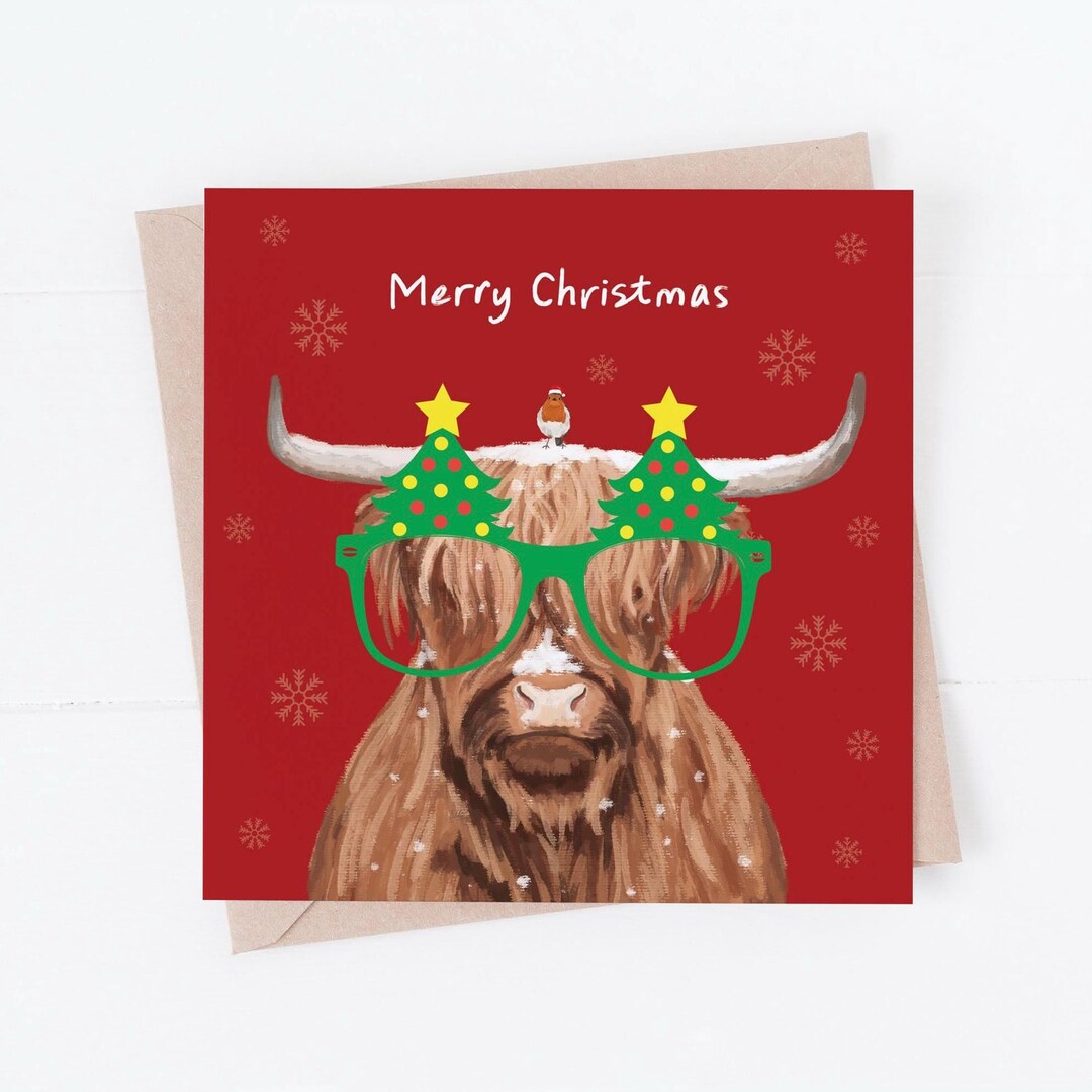 Highland Cow Christmas Card: Hand Drawn, Scottish Highlander Cow Gifts ...