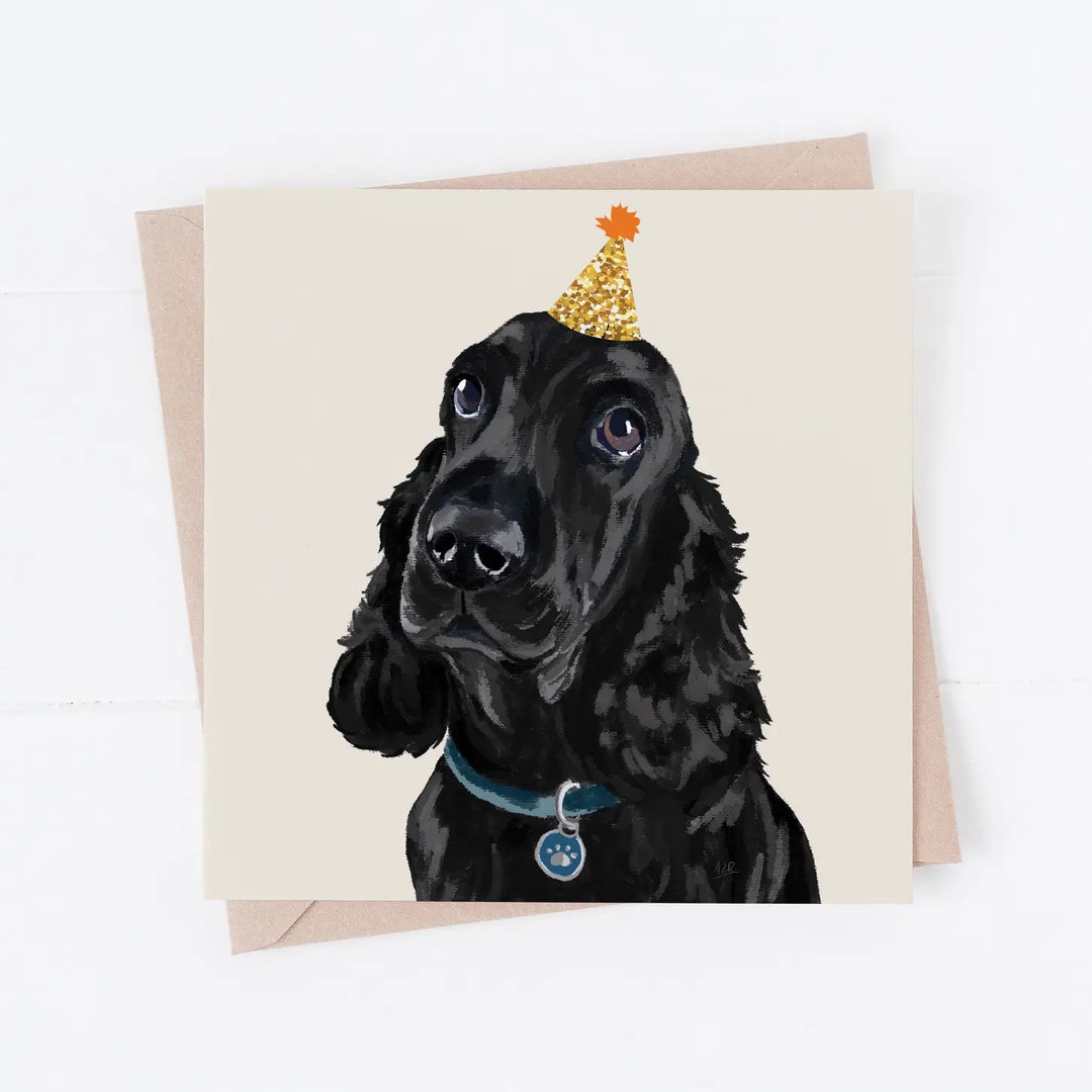 Black Cocker Spaniel Birthday Card: Party Hat Dog Card - Etsy UK