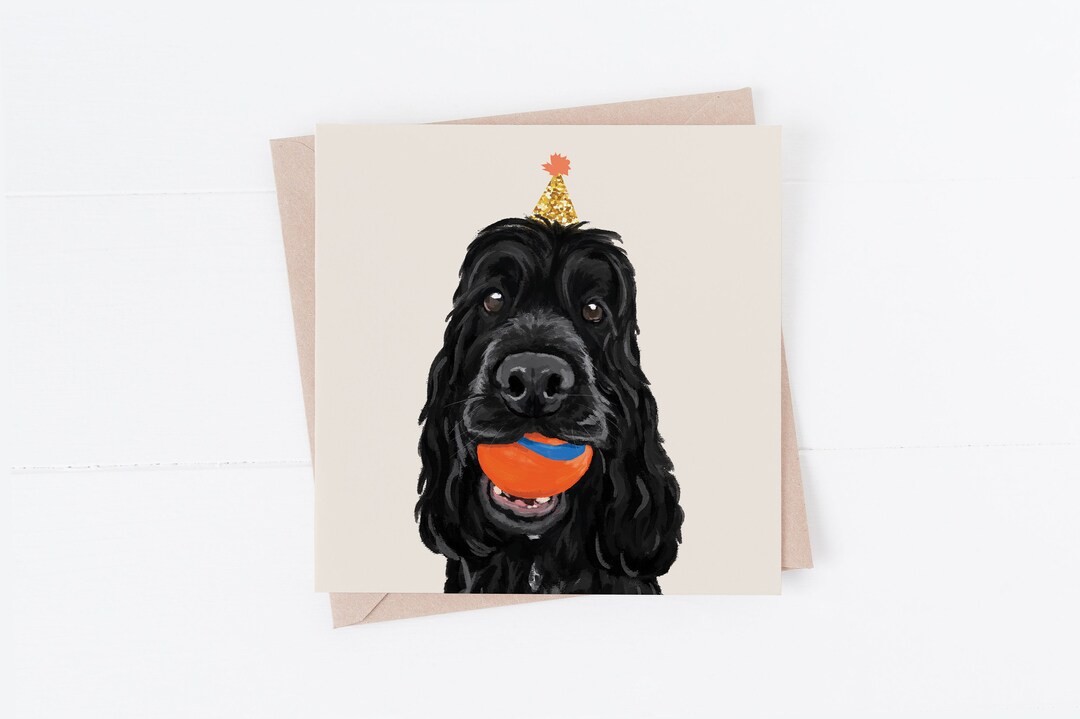 Black Cocker Spaniel Birthday Card: Party Hat Dog Gift, Gifts for Dog ...