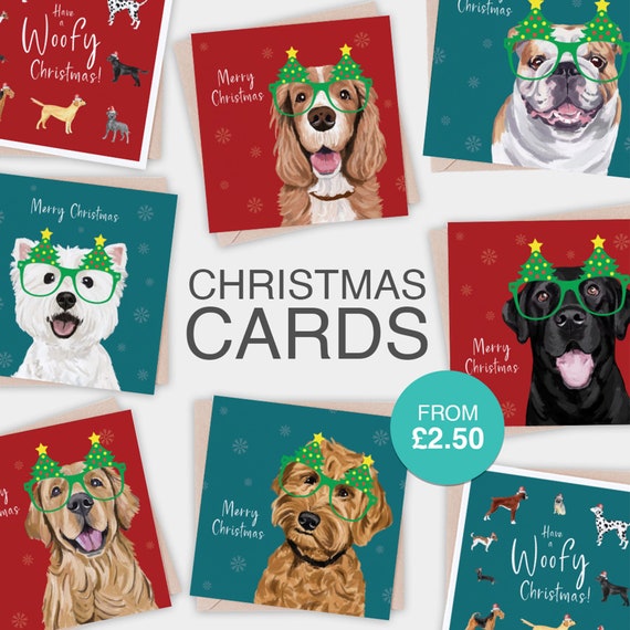 Dog Christmas Cards Christmas Cards Xmas Cards Dogs Cards - Etsy