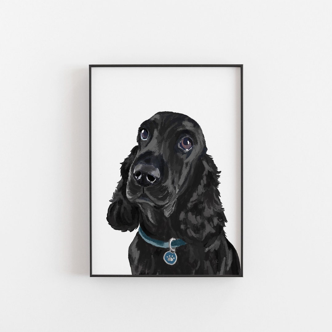 Black Cocker Spaniel Dog Print, Dog Print, Fun Print, Spaniel Prints ...
