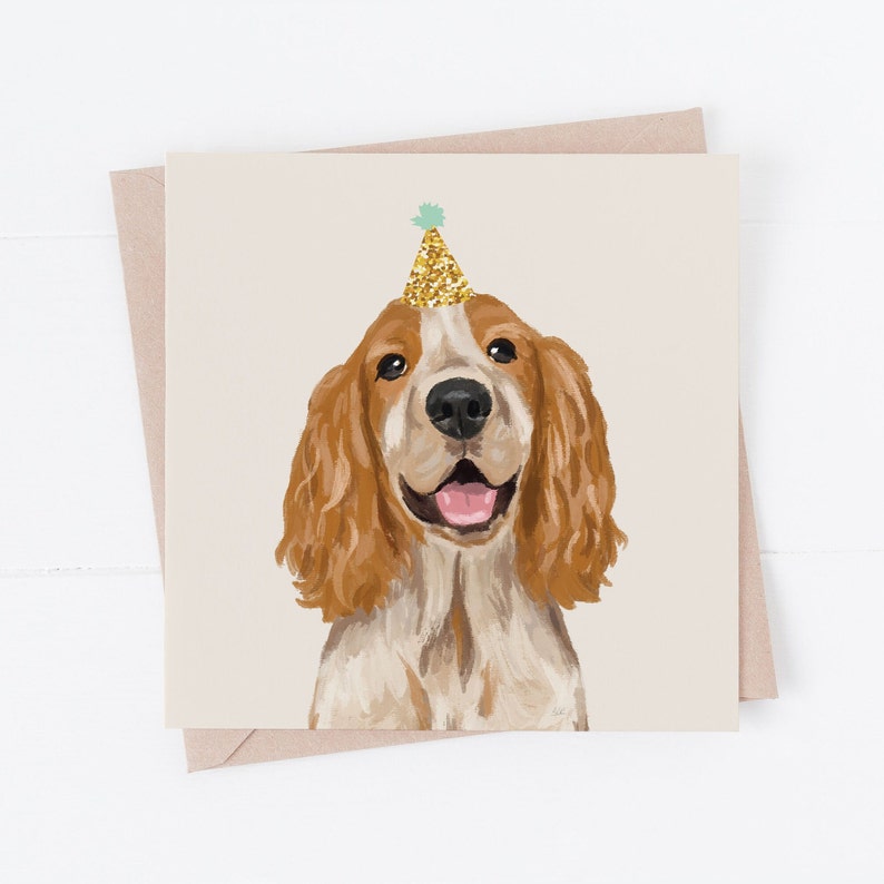 Cocker Spaniel Birthday Card: Party Hat Dog Card, Orange Roan - Etsy