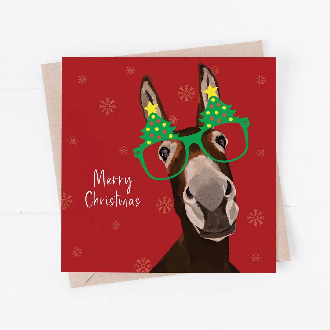 Donkey Christmas Card, Hand-painted Card, - Etsy
