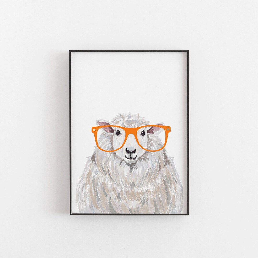 Sheep Print With Glasses, Farmhouse Wall Art - Etsy