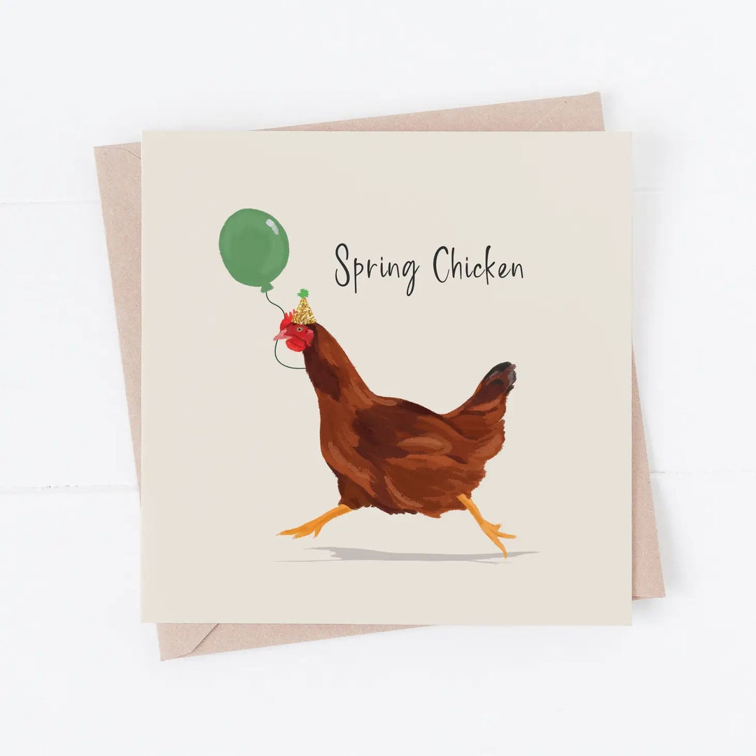 Spring Chicken Birthday Card, Quirky Hen Design - Etsy