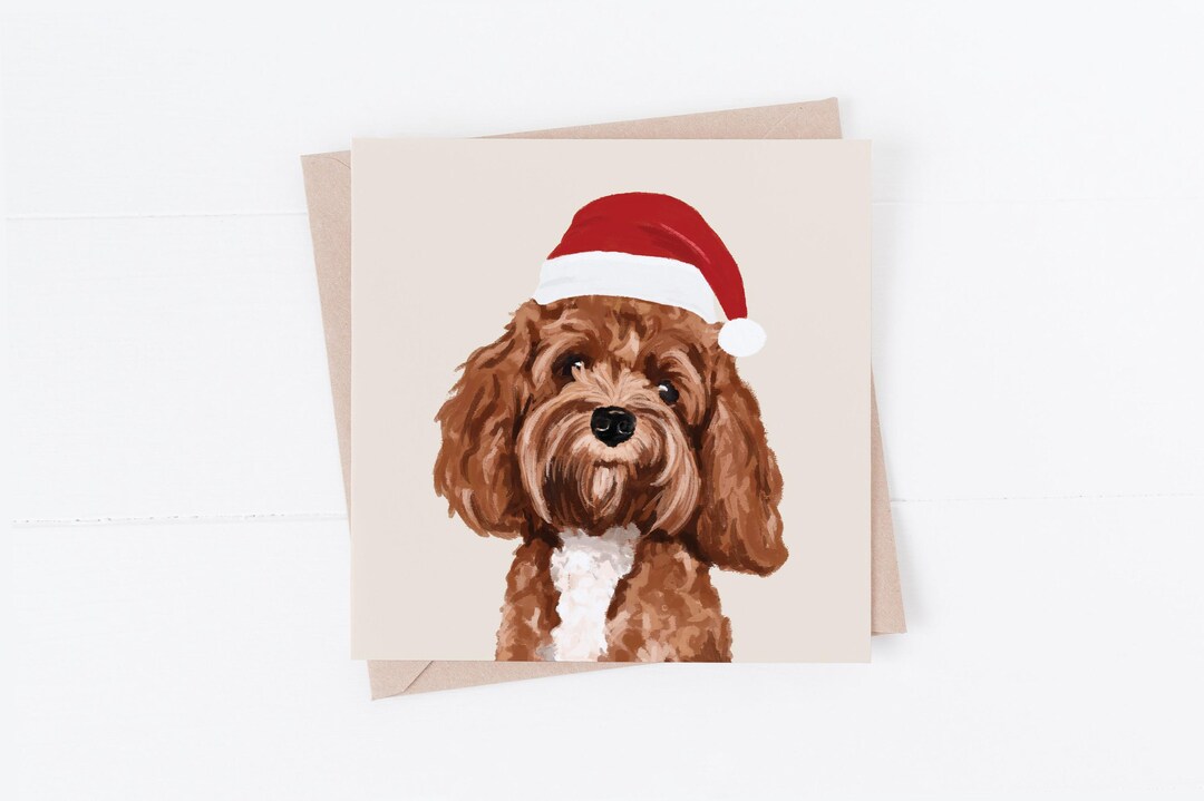 Cavapoo Christmas Card: Dog Xmas Card With Santa Hat - Etsy