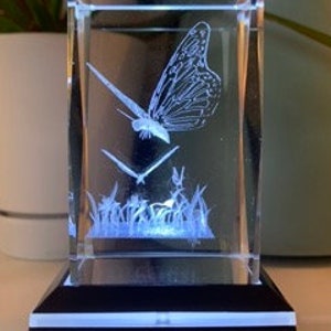Etched Butterfly 3D Cube + Programmable Color Light Base - Etsy