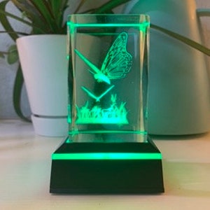 Etched Butterfly 3D Cube + Programmable Color Light Base - Etsy