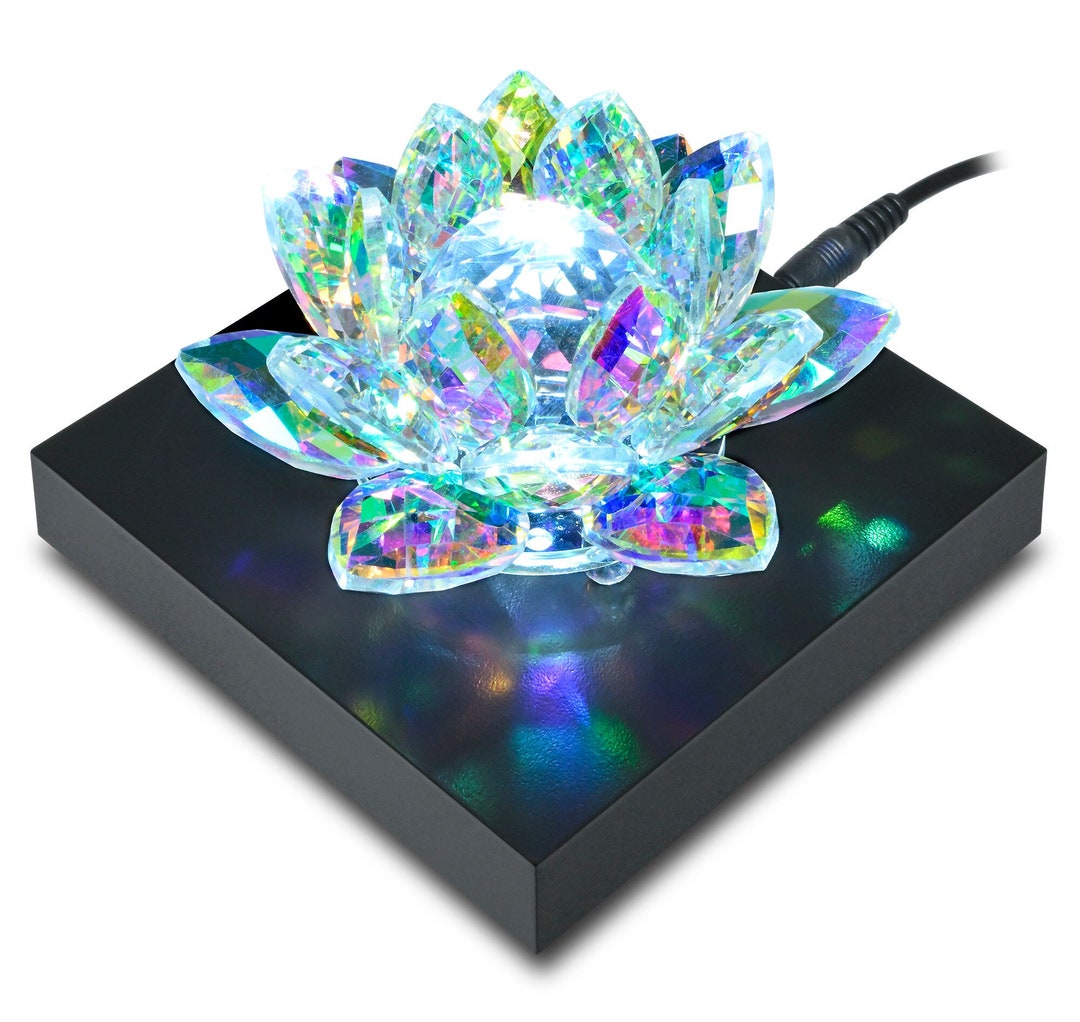 Rainbow Crystal Lotus Flower W/ Premium LED Display Base - 4-inch ...