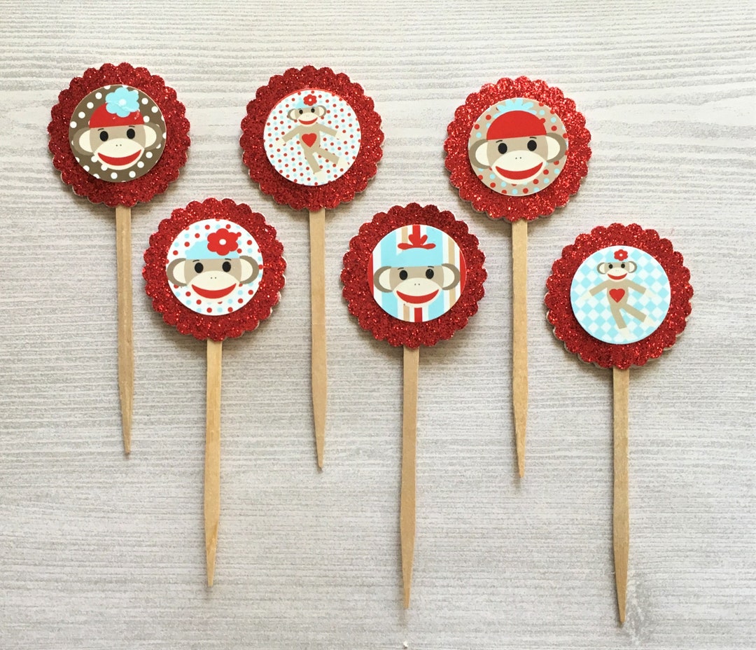 Sock Monkey Cupcake Toppers,sock Monkey,cupcake Toppers,set of 6,sock ...