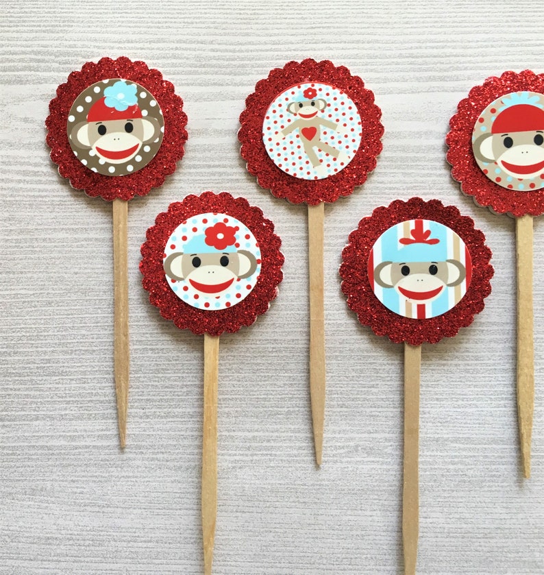 Sock Monkey Cupcake Toppers,sock Monkey,cupcake Toppers,set of 6,sock ...