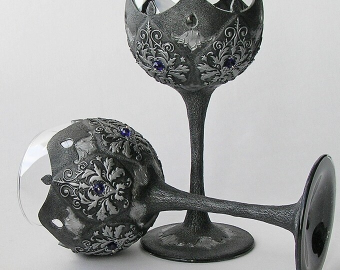 Silver Medieval Wine Goblets With Custom Colors Crystals Royal Wine ...