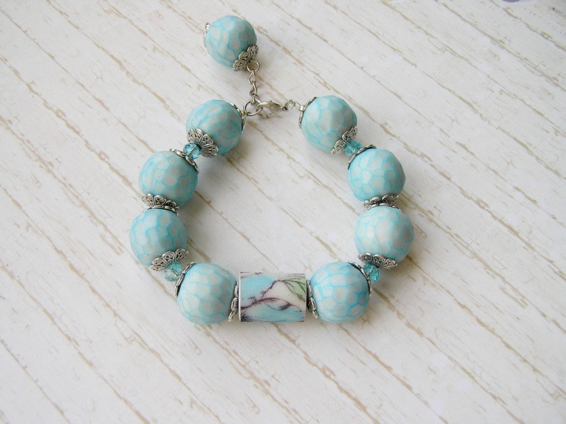 Pearly Light Blue Bracelet of Polymer Clay Romantic Image - Etsy