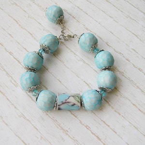 Pearly Light Blue Bracelet of Polymer Clay Romantic Image - Etsy