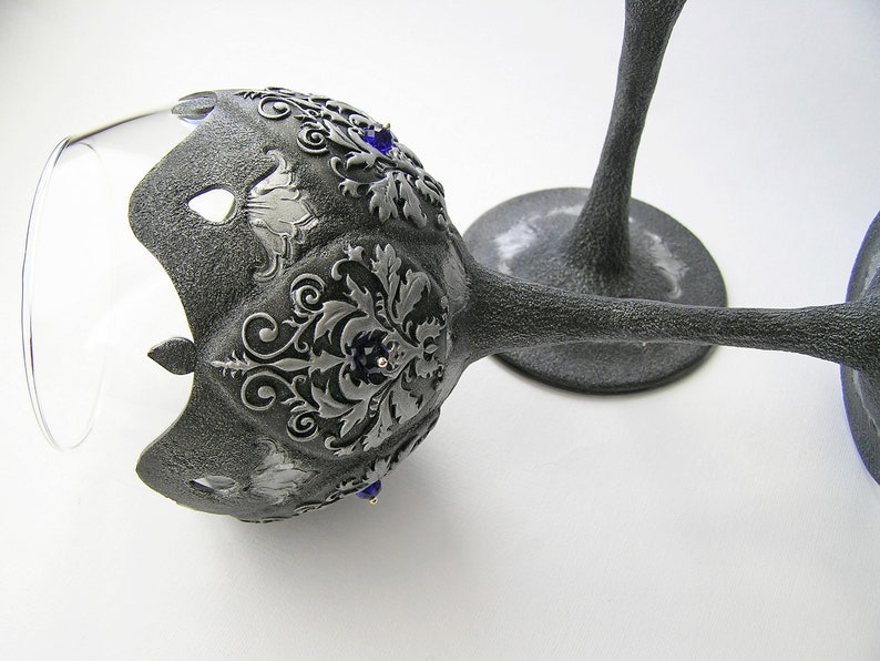 Silver medieval wine goblets with custom colors crystals Royal | Etsy