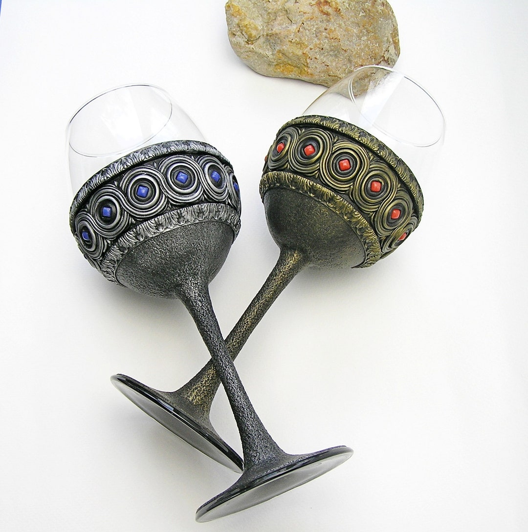 Silver Medieval Wine Goblets With Custom Colors Crystals Royal Wine ...