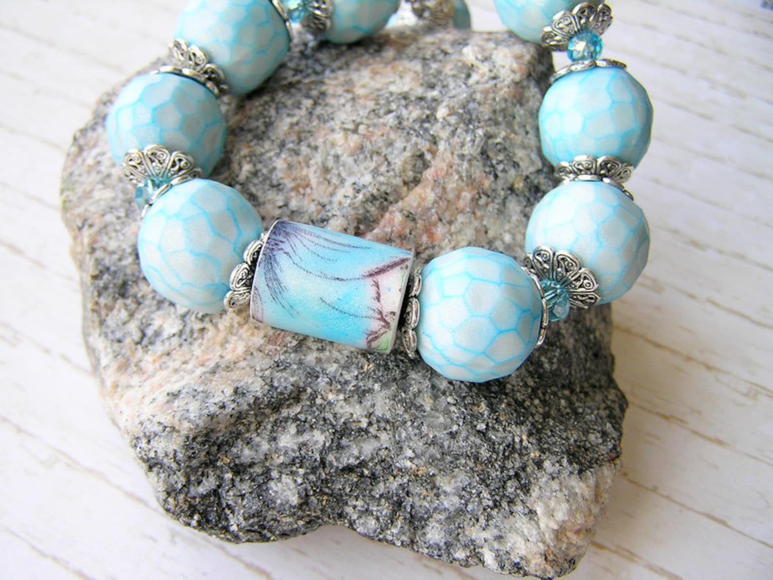 Pearly Light Blue Bracelet of Polymer Clay Romantic Image - Etsy