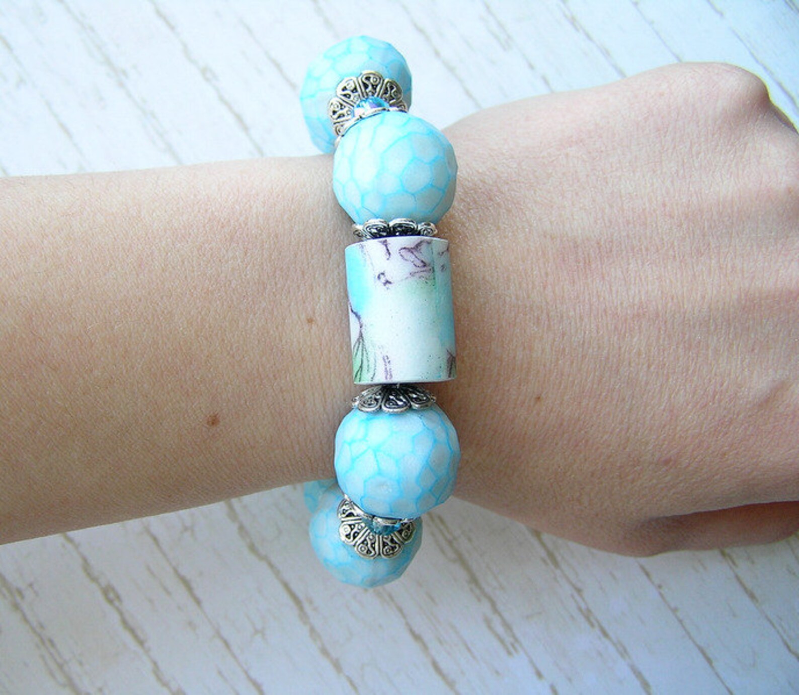 Pearly Light Blue Bracelet of Polymer Clay Romantic Image - Etsy