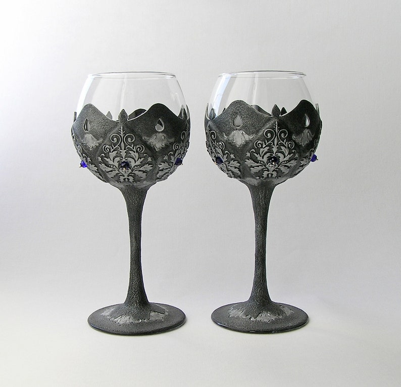 Silver medieval wine goblets with custom colors crystals Royal | Etsy