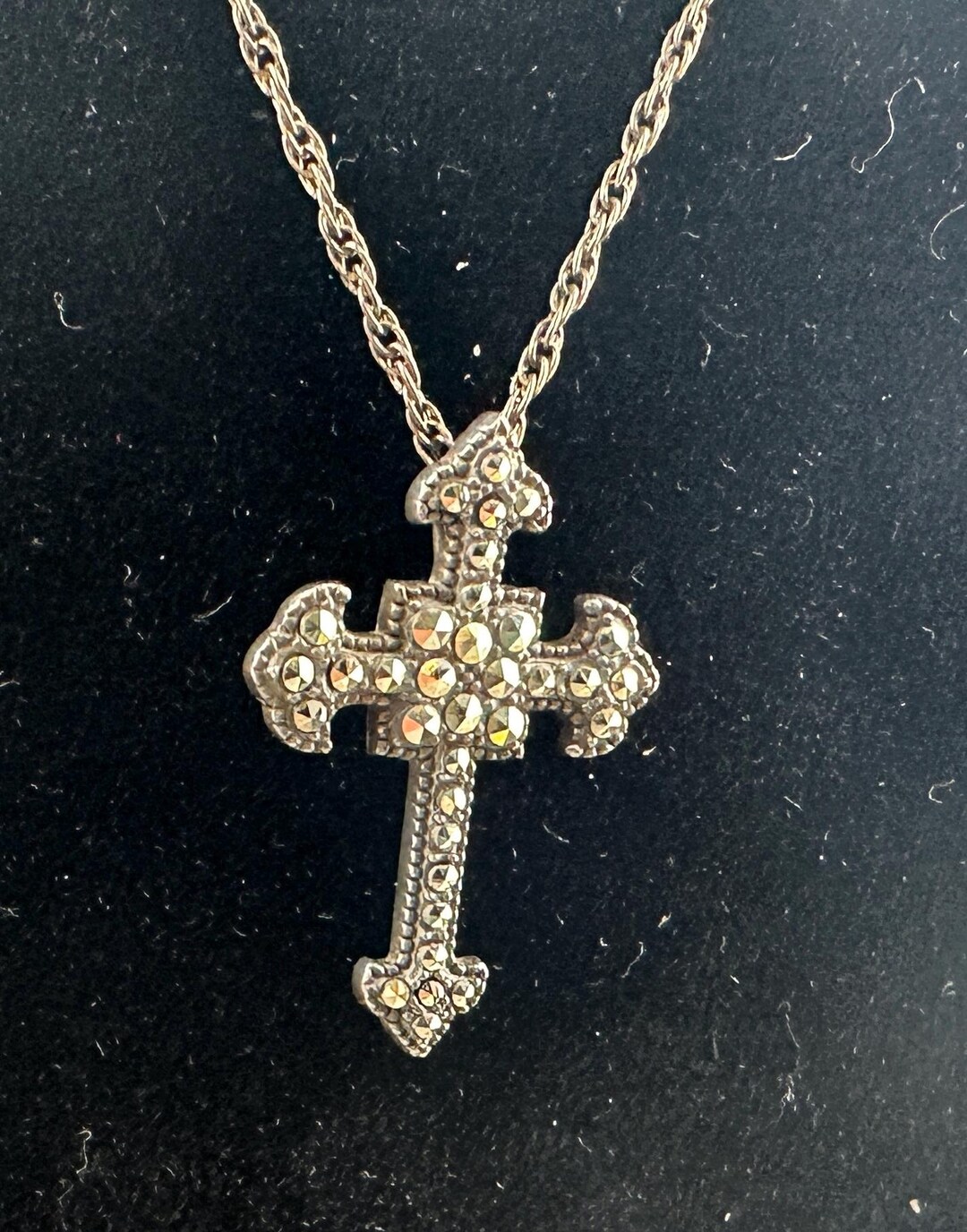 Vintage Sterling Silver Cross and Marcasite Pendant on 18" Sterling ...